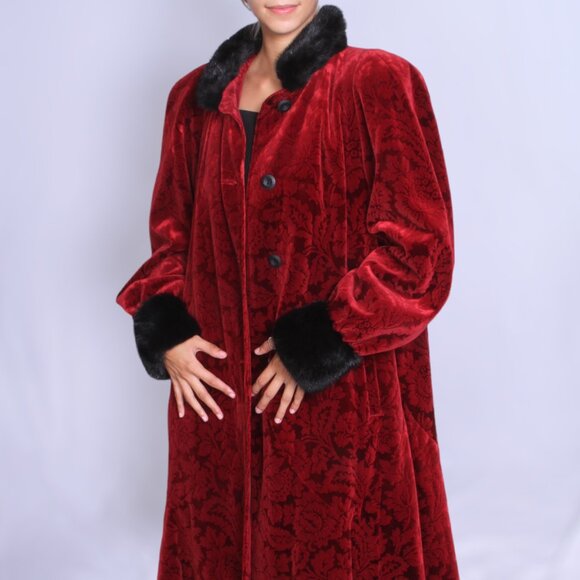 Jackets & Coats | Stunning Red Chenille Coat With Blackglama Mink ...
